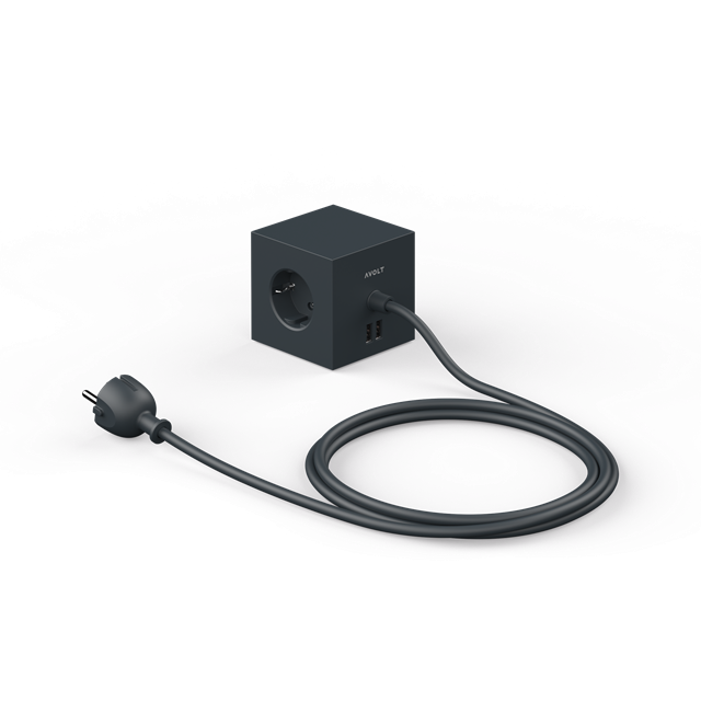 Avolt Square 1 Stikdåse USB A & Magnet Stockholm Black